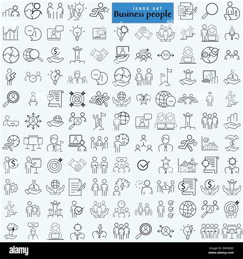 Business People Icons Set Human Resources Office Management Thin