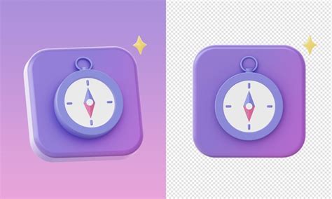ui ux 웹 모바일 앱 소셜 미디어 광고 디자인을 위한 간단한 3d 보라색 나침반 그림 아이콘 프리미엄 psd 파일