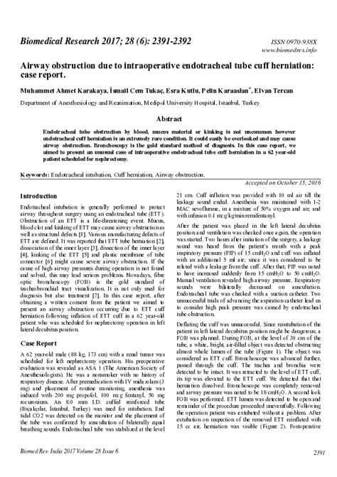 Pdf Airway Obstruction Due To Intraoperative Endotracheal Tube Cuff Herniation Case Report