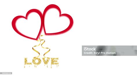 아름 다운 추상적인 붉은 네온 빛나는 반짝 풍선 그들의 마음의 행복의 발렌타인 데이 대 한 골드 리본 황금 비문와 흰색 바탕에 사랑 하 고 공간을 복사 합니다 벡터 일러스트