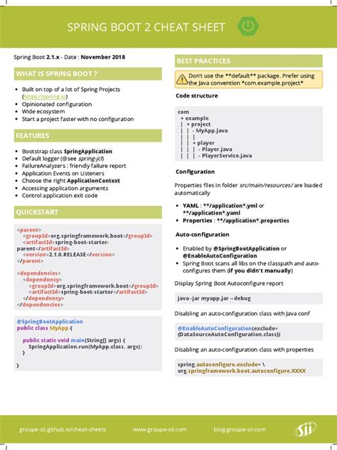 Spring Boot 2 Cheat Sheet Pdf Spring Framework Software Architecture