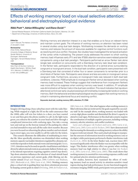 Pdf Effects Of Working Memory Load On Visual Selective Attention Behavioral And