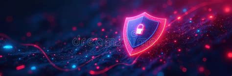 Abstract Digital Data Flow With Security Shield Flow Futuristic Stock