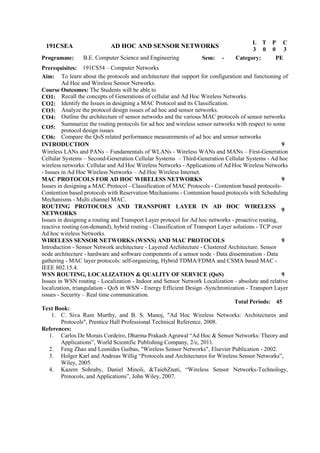 191CSEA Ad Hoc And Sensor Networks Syllabus DOCX