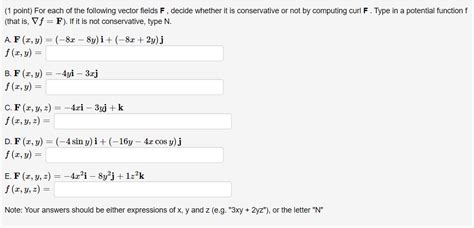 solved 1 point for each of the following vector fields f