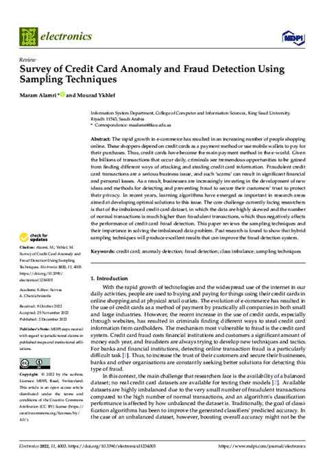 Pdf Survey Of Credit Card Anomaly And Fraud Detection Using Sampling Techniques