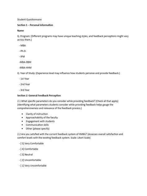 Student Questionnaire Download Free Pdf Likert Scale Cognition