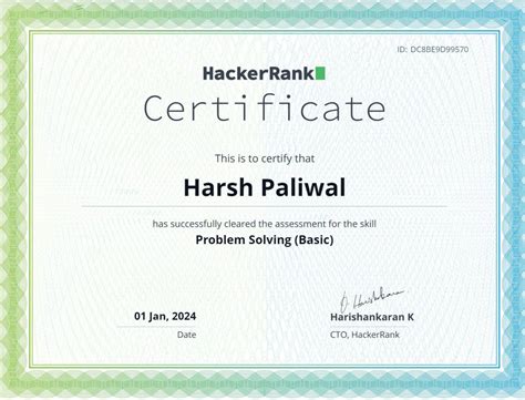 harsh paliwal on linkedin problemsolving hackerrank certification