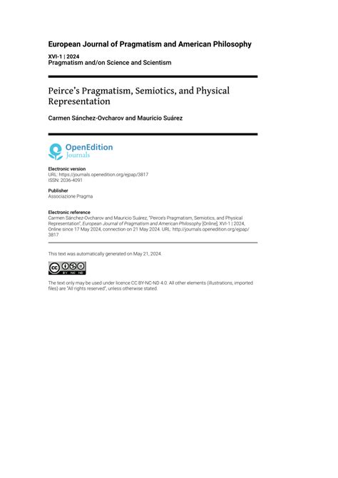 Pdf Peirces Pragmatism Semiotics And Physical Representation