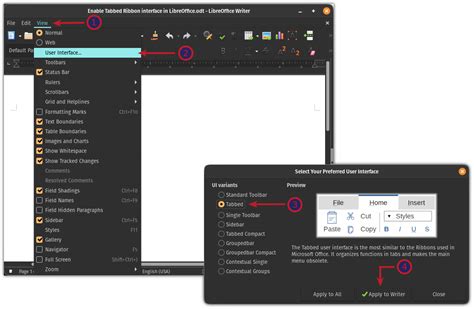 Enable Tabbed Ribbon Interface In Libreoffice
