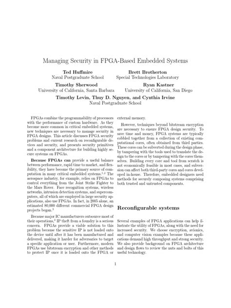 Huffmire Managing Security In Fpga Based Embedded Systems Pdf