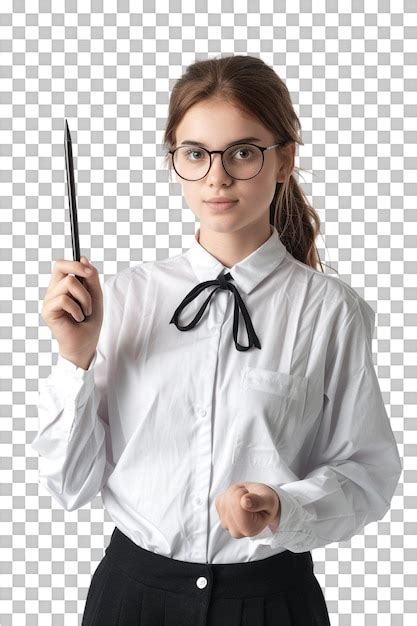 premium psd female teacher holding pointer teaching or presenting or