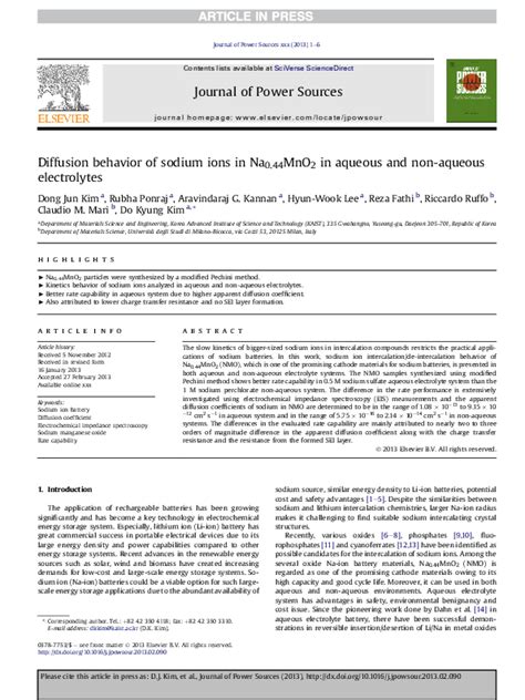 Pdf Diffusion Behavior Of Sodium Ions In Na044mno2 In Aqueous And