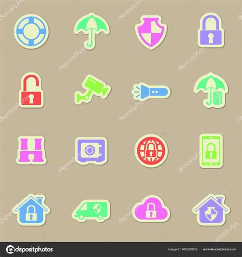 Security Color Vector Icons Paper Stickers Stock Vector By ©yay Images 623483818