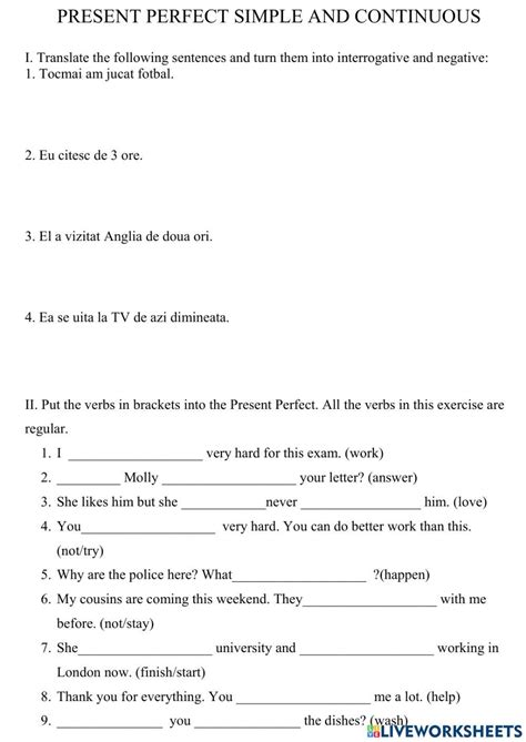 Present Perfect Simple And Continuous Online Activity Live Worksheets