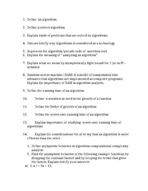 Algorith And Data Structure Revision 3 Define An Algorithm Define A Correct Algorithm Explain