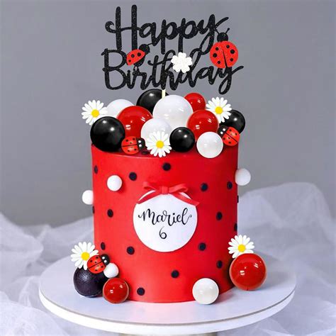 Ladybug Cake Topper Red Black Ball Cake Decorations For Spring Ladybug