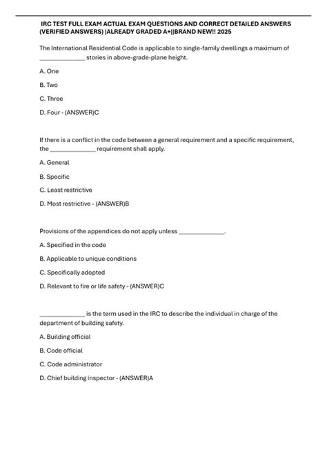 IRC TEST FULL EXAM ACTUAL EXAM QUESTIONS AND CORRECT DETAILED ANSWERS VERIFIED ANSWERS