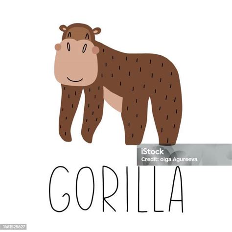 귀여운 스칸디나비아 스타일의 고릴라가 있는 교육 영어 단어 카드 교육 자료 디자인을 위한 벡터 그림 개발에 대한 스톡 벡터 아트