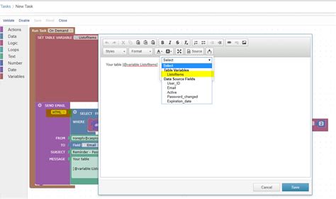 task to send email with multiple records tables views and
