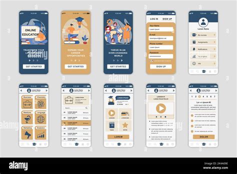 education concept screens set for mobile app template people learning