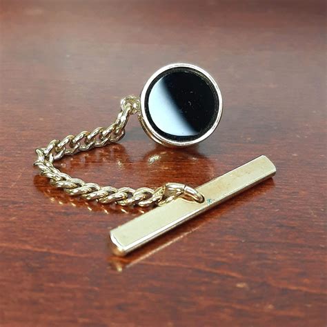 Vintage Onyx Tie Tack Black Stone Tie Pin Minimalist Mens Jewelry