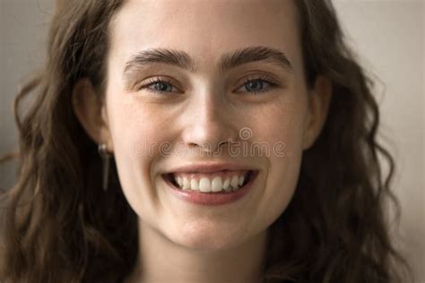 Cheerful Beautiful 20s Adult Girl Facial Close Up Portrait Stock Image