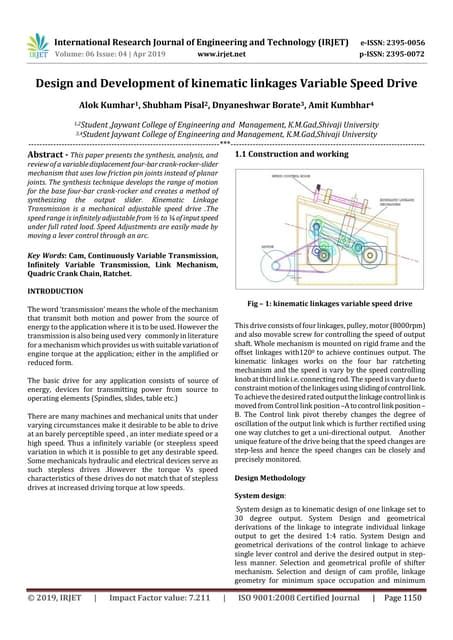 irjet design and development of kinematic linkages variable speed