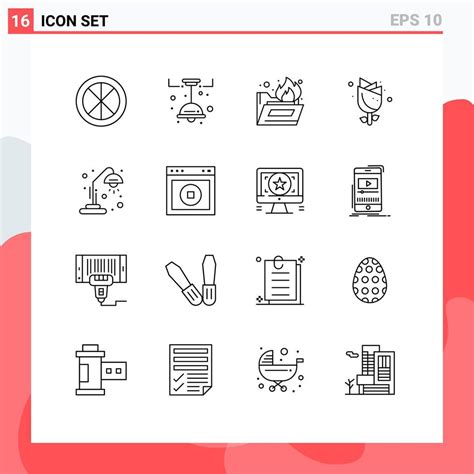 Editable Vector Line Pack Of 16 Simple Outlines Of Desk Lamp Holiday Decorate Nature Flower