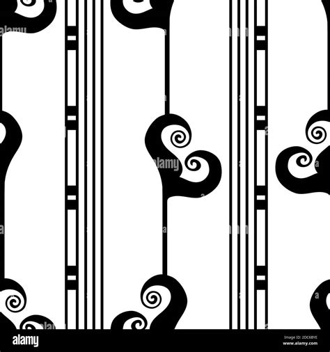 Vector art deco stylized floral foliage striped black white seamless ...