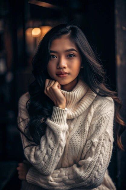 Beautiful Indonesian Girl In White Sweater Premium Ai Generated Image