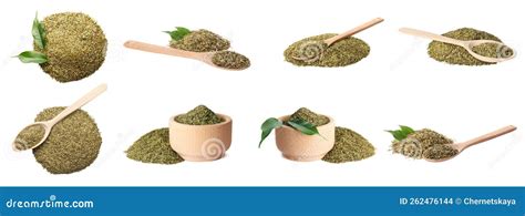 Set With Yerba Mate Leaf Mix On White Background Banner Design Stock