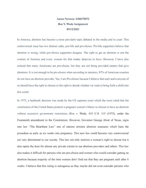 annes newton roe v wade assignment annes newton g roe v wade