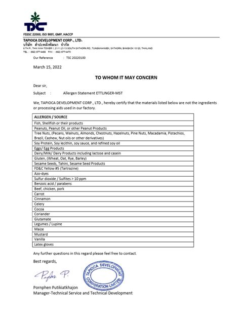 Allergen Statement Pdf