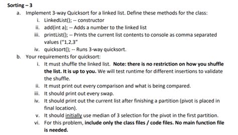 Sorting 3 A Implement 3 Way Quicksort For A Linked