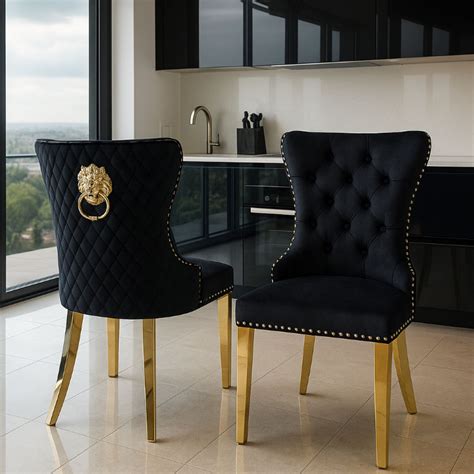 Kc Furn Haven Velvet Upholstery Black Dining Chairgold Legsset Of 2
