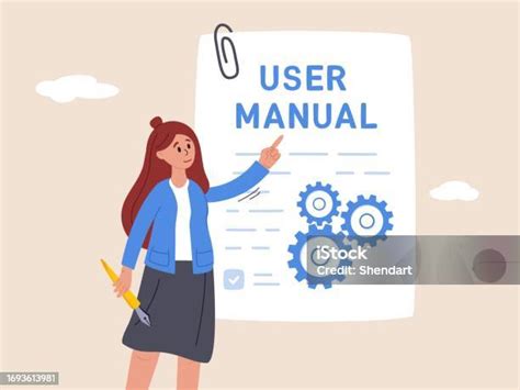 고객 가이드 유용한 정보 기술 문서 개념 여자는 사용 설명서 책을 읽는다 관리자 읽기 및 쓰기 가이드 지침 Ui 웹 배너를 위한 플랫 디자인의 벡터 그림 유명한 장소에 대한