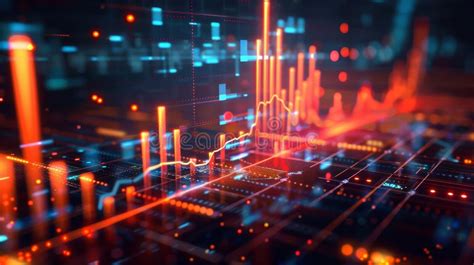 Abstract Digital Data Visualization With Glowing Lines And Graphs Stock