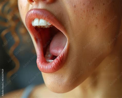 Close Up Of A Womans Open Mouth Showing Teeth And Tongue Natural