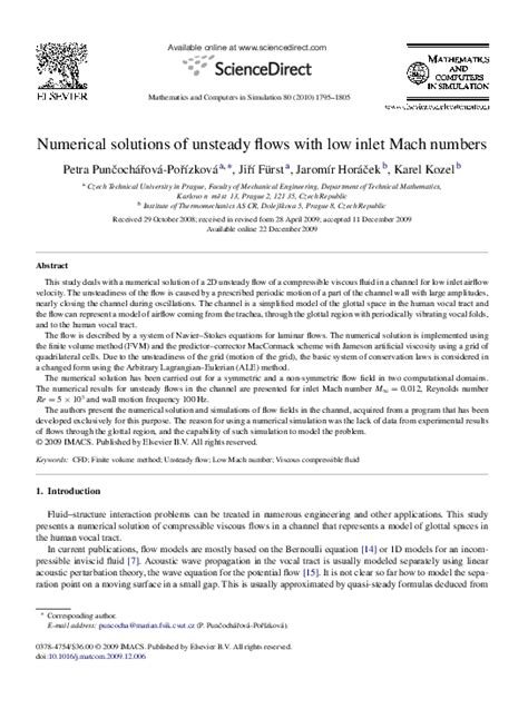 pdf numerical solutions of unsteady flows with low inlet mach numbers