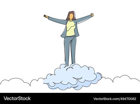 Continuous One Line Drawing Happy Businesswoman Vector Image