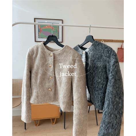 하객룩졸업식룩그루밍 금장단추 트위드자켓 에이블리