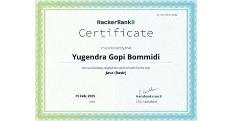 Hackerrank Skill Certificate Bommidi Yugendra Gopi