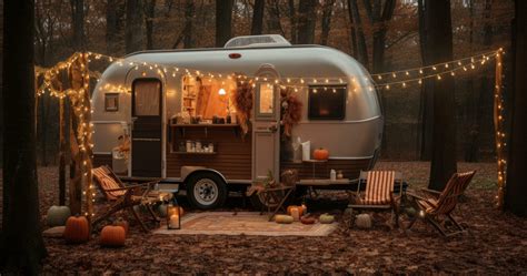 Ai Generated An Old Class Camper Set Up In The Woods Along With Table