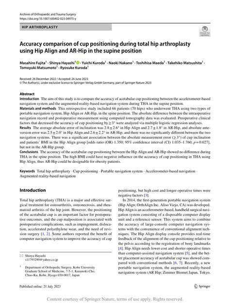 Accuracy Comparison Of Cup Positioning During Total Hip Arthroplasty
