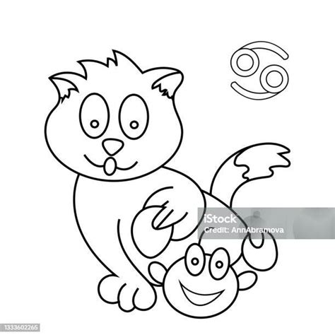 귀여운 고양이의 형태로 암 조디악 기호 흰색 배경에 격리 된 라인 아트 벡터 일러스트레이션 갈고리 발톱에 대한 스톡 벡터 아트 및 기타 이미지 Istock