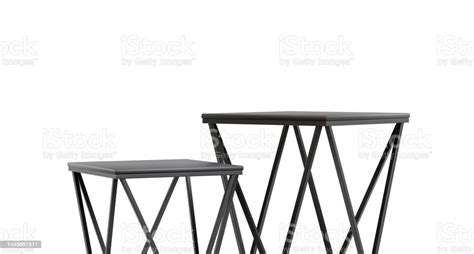 두 개의 검은 연단 흰색 배경에 격리된 테이블 제품 화장품 프리젠 테이션을위한 우아한 무대 럭셔리 모형 미용 제품을위한 받침대