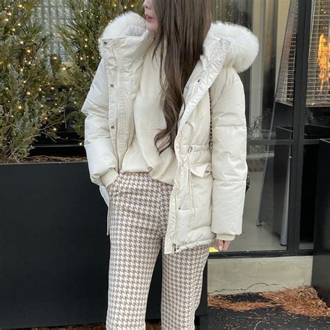 스트링 후드 퍼 패딩 슬림 하프 점퍼 여성 겨울 오리털 덕다운 하이넥 누빔 검정 아이