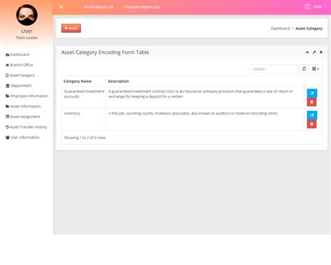 Asset Management System User Interface In Bootstrap And Php