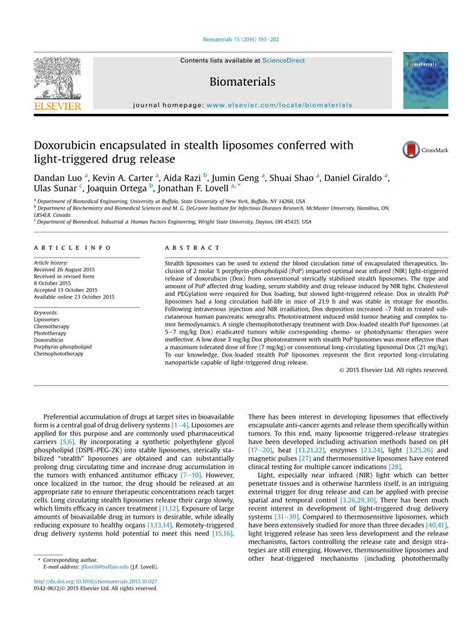 Pdf Doxorubicin Encapsulated In Stealth Liposomes Conferred Dokumen
